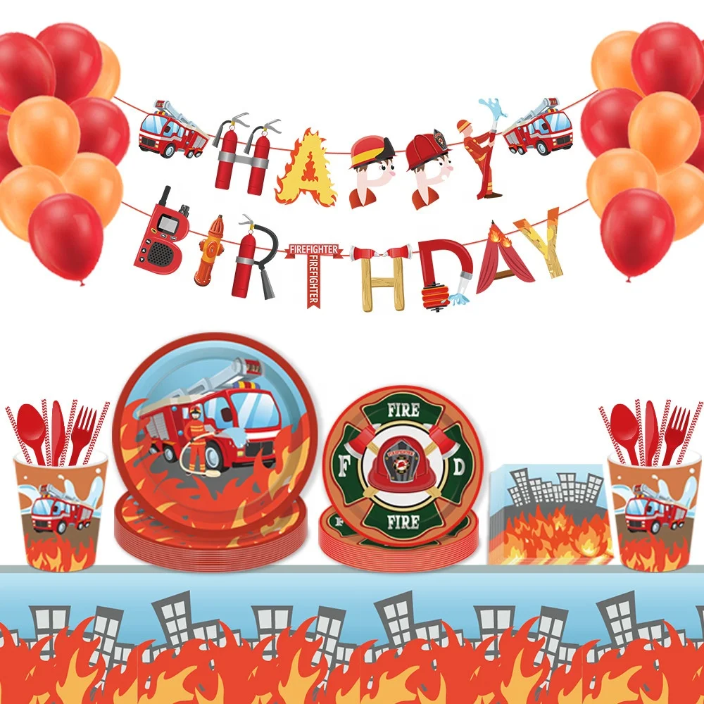Firefighter Happy Birthday Banner ZYOZI 1 Set Fire Truck Happy