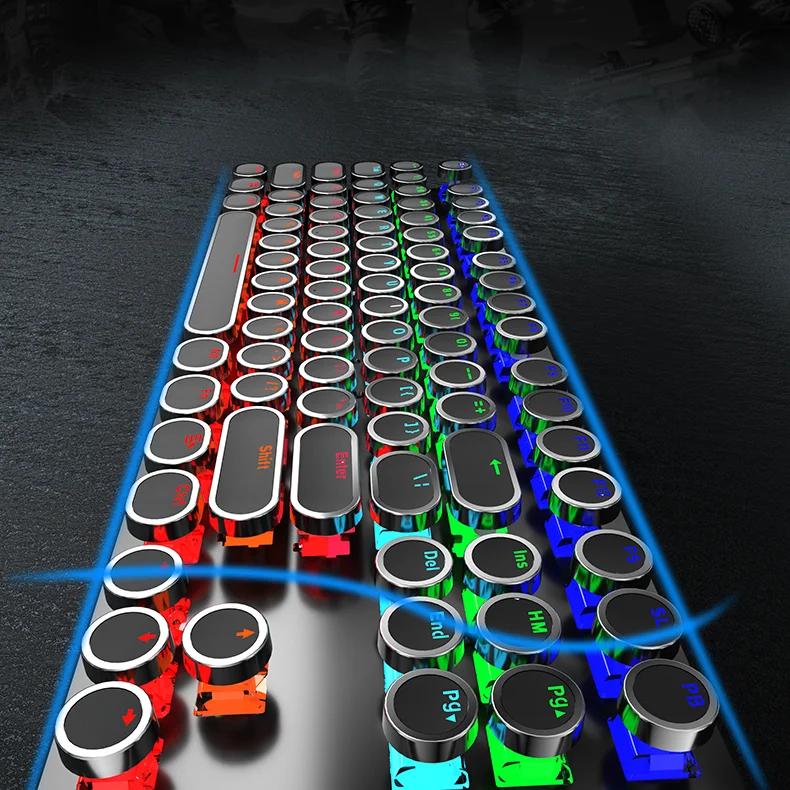 Gaming Mechanical Keyboard Punk Round Retro Keycap Backlit Usb Wired ...