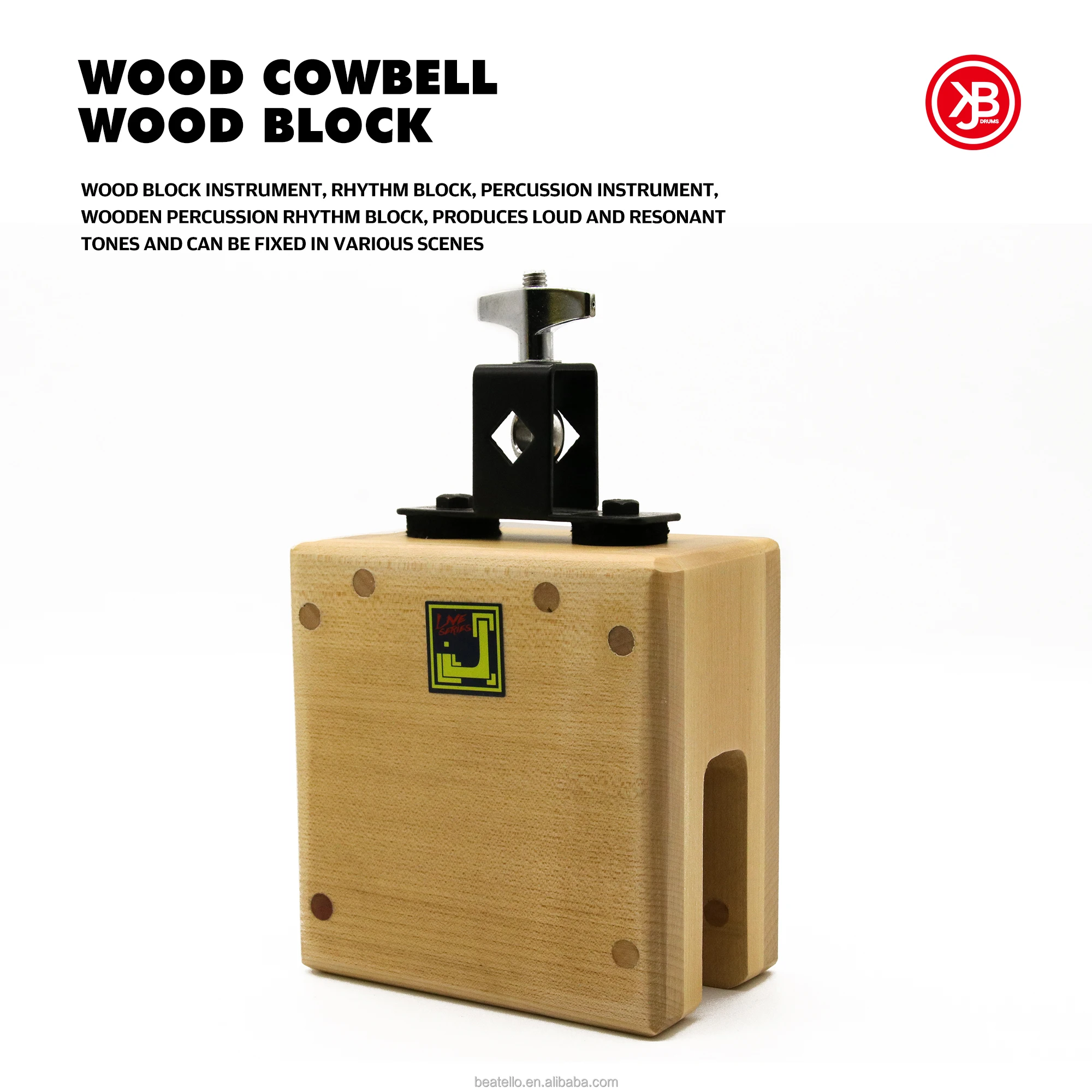 Beatello Wood Jam Block Square Design Vintage Cowbell Musical ...
