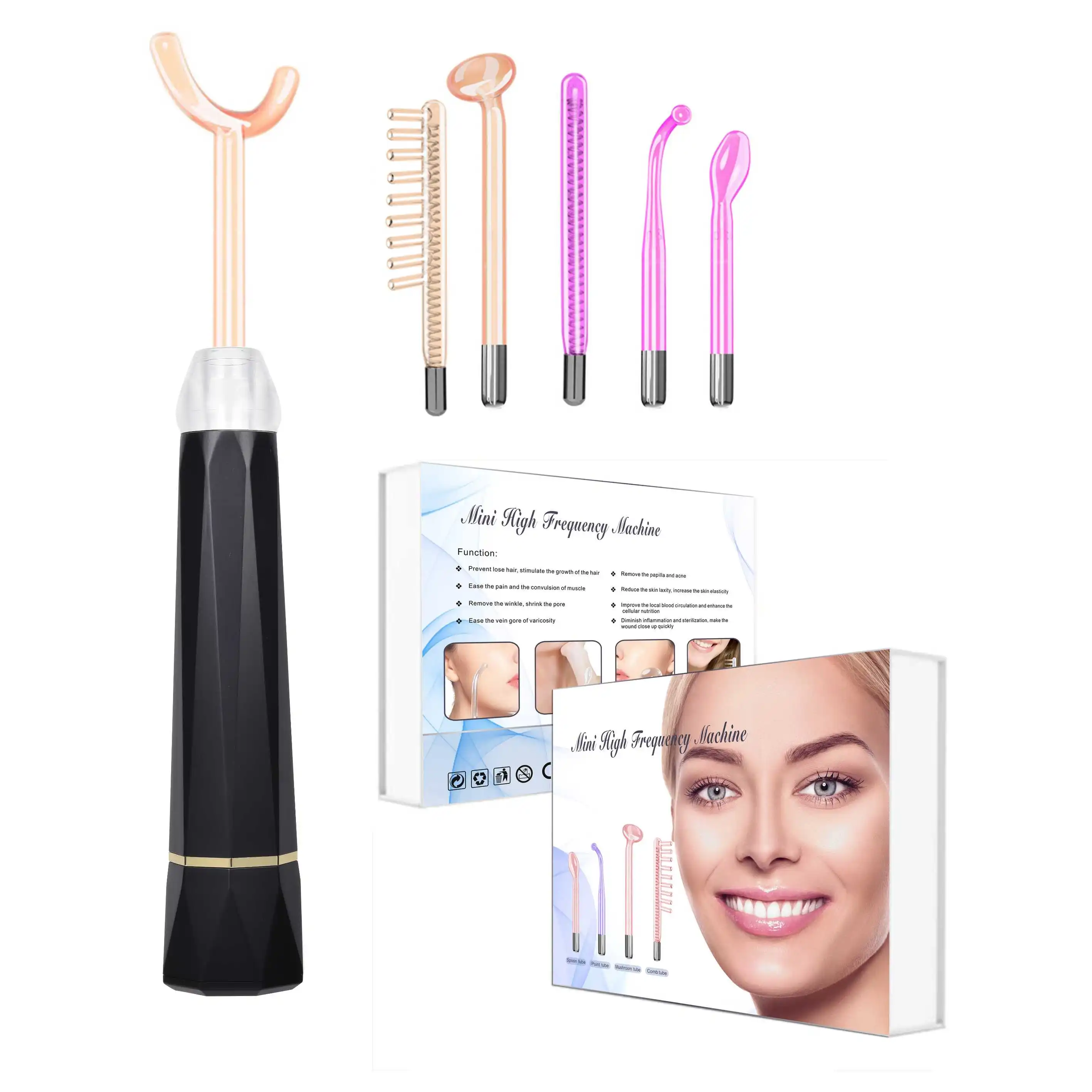 Hot sell private label portable handheld high frequency electrotherapy skin therapy electrode ...