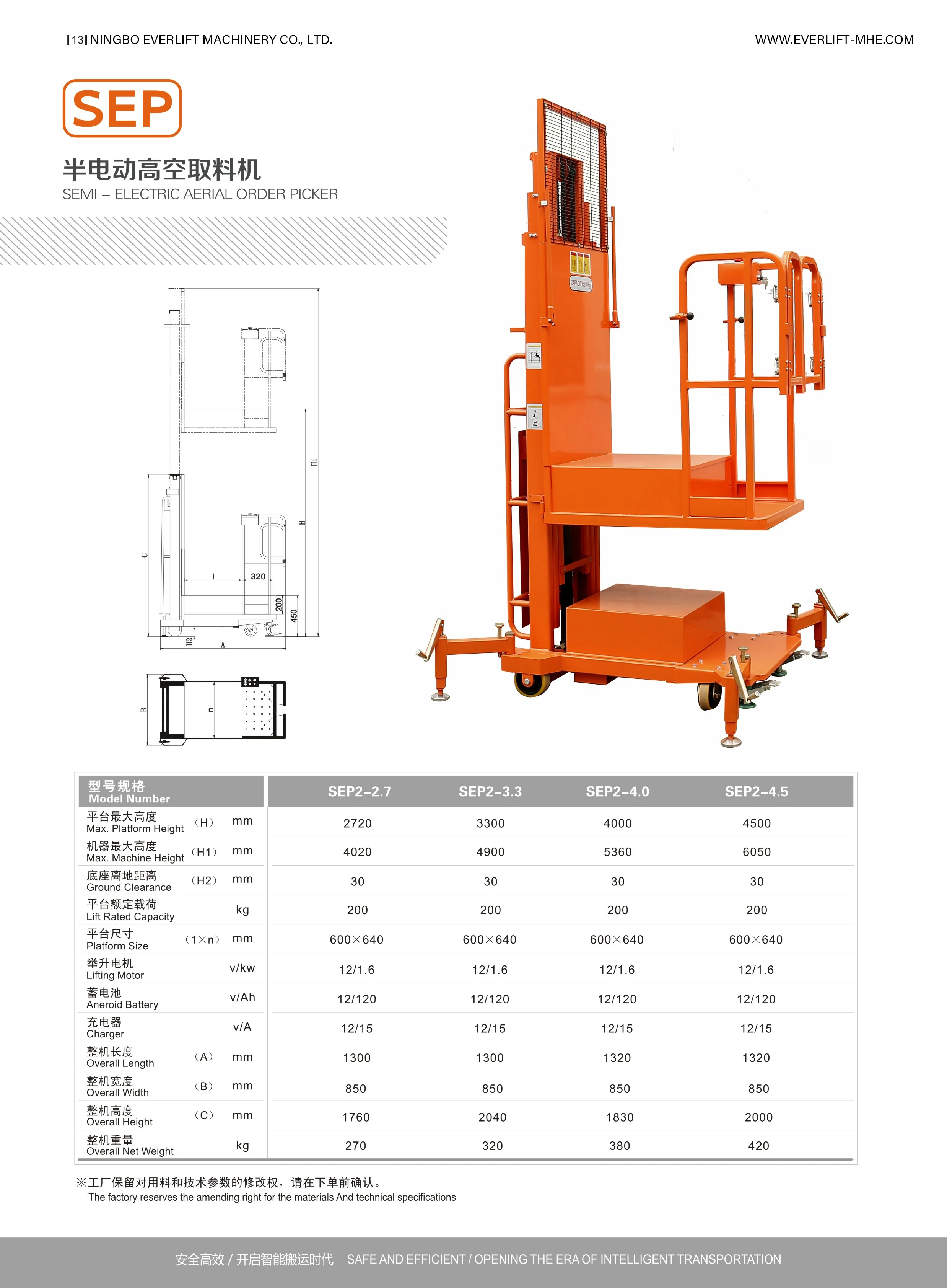 Elevated Work Platform 3m 4m 5m 300kg Order Picker Capacity Semi ...