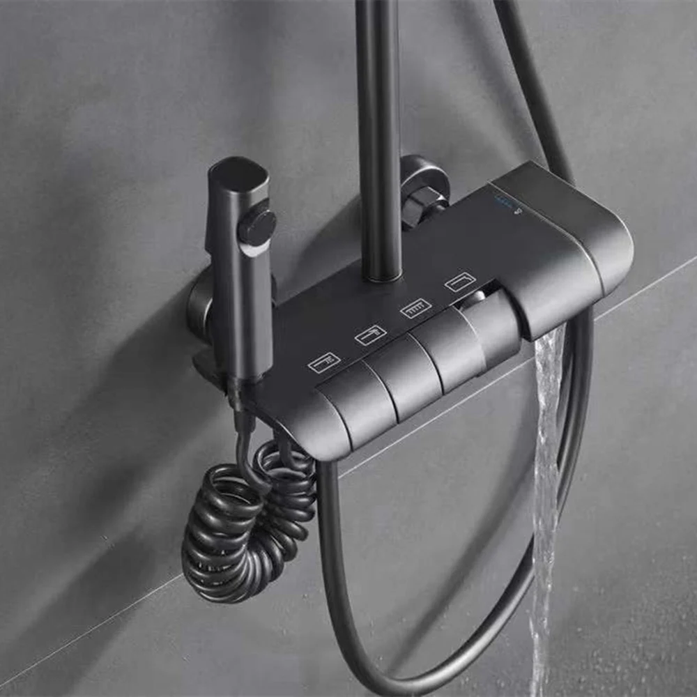 Foshan Factory Dark Grey Piano Key Showers Set Luxury