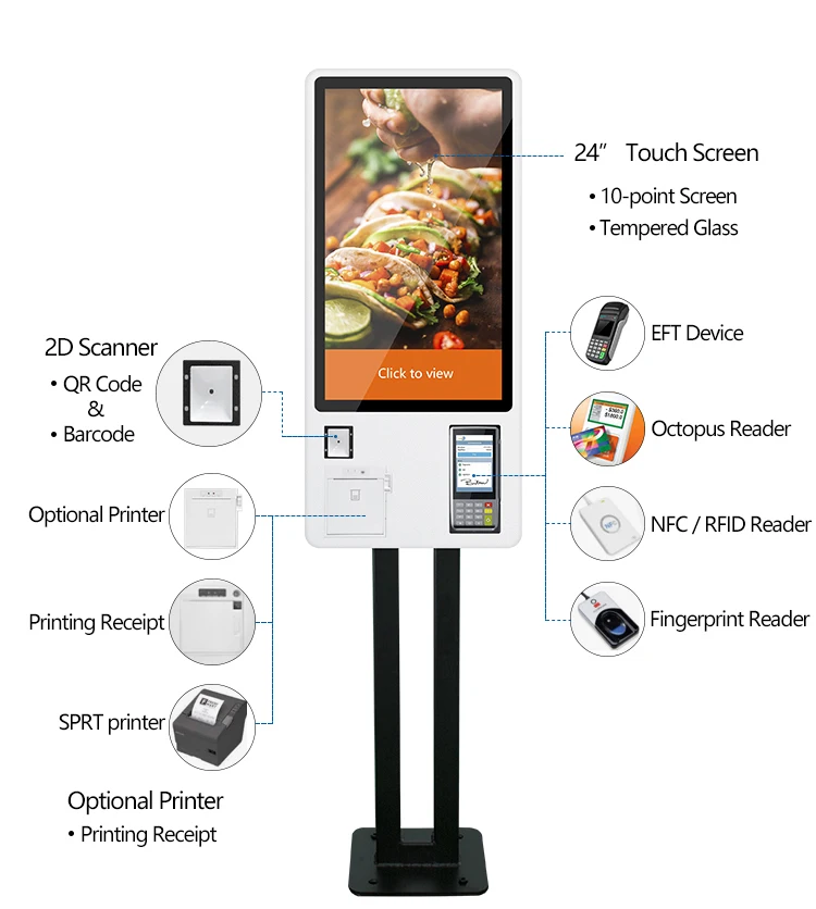24 Inch Android Pay Atm Bill Touch Screen Restaurant Ordering Machine ...