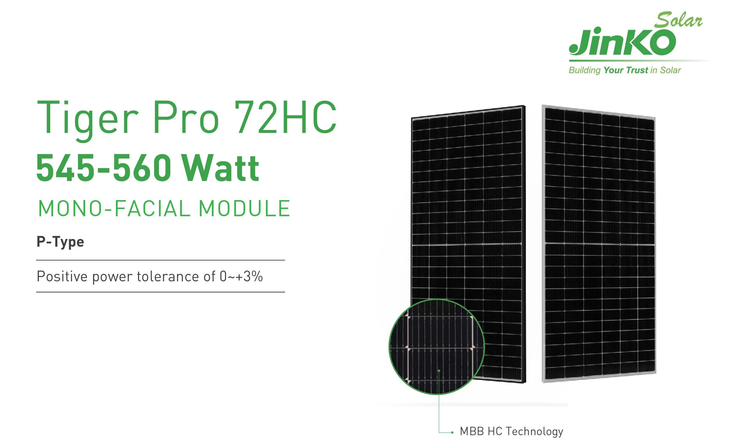 Jinko Solar Tiger Pro 72HC Mono Facial Module - 545W-600W
