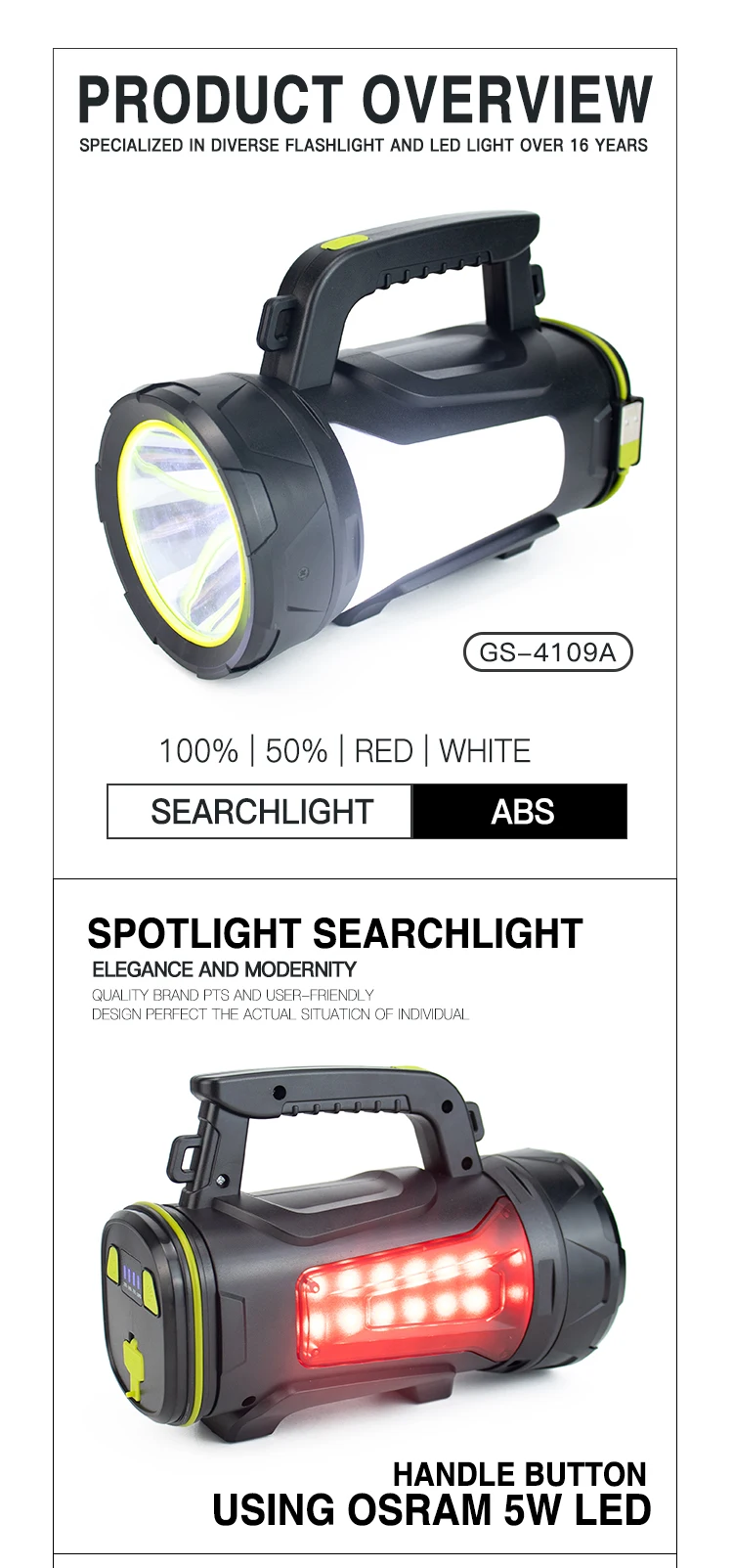 Emergency Rescue Long Range High Beam 5w Powerful Lantern Flashlight ...