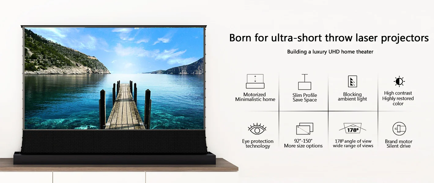 Screen Pro 135 Inch Electric Floor Rising Tab-tension Projector Screen ...