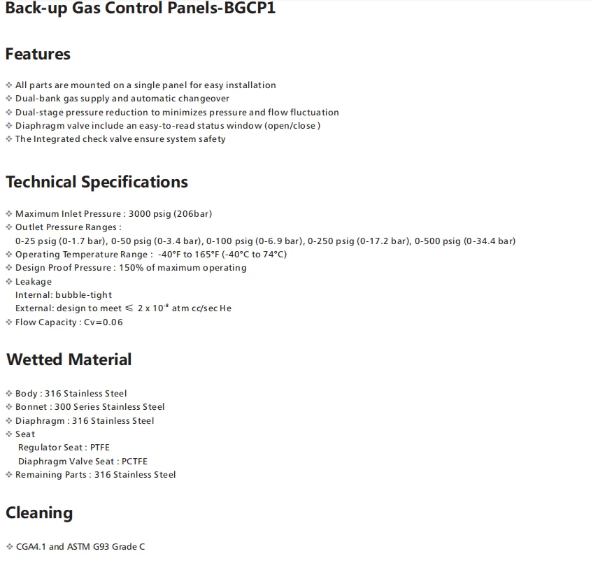 Swagelok Type High Pressure Gas Control Panels - Precision