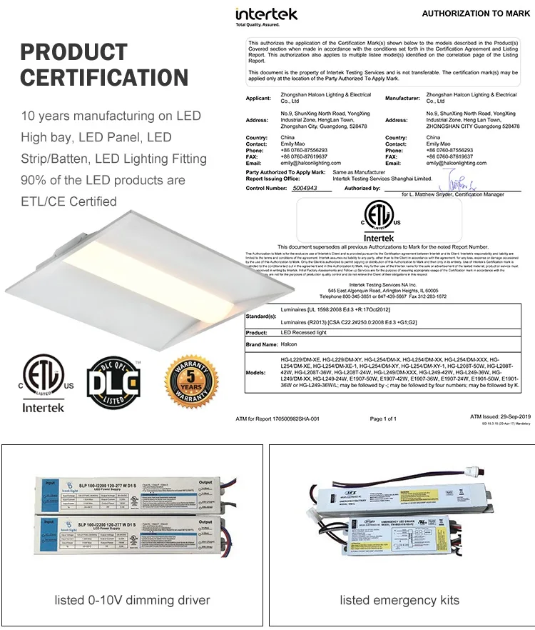 Halcon Lighting Indoor Dimmable Panel Lamp Office 36w 42w 50w Steel ...