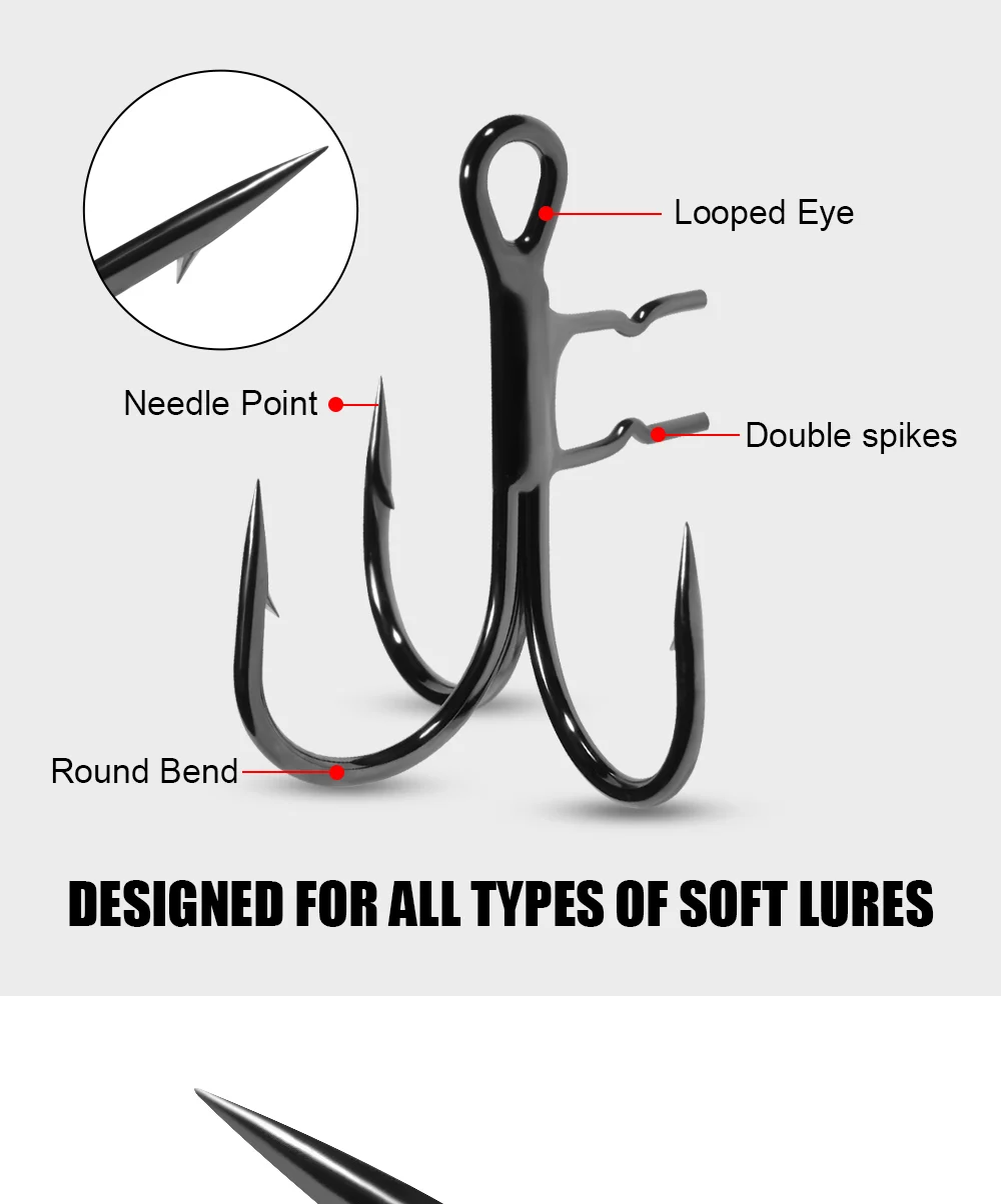 Spinpoler Fishing Claw Hooks Assist Treble Hook Extra-sharp Double Bend ...