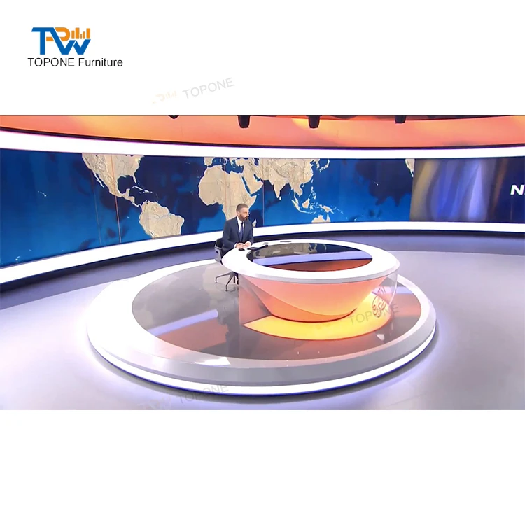 White Curved Reception Desk - Modern TV Broadcast News Table