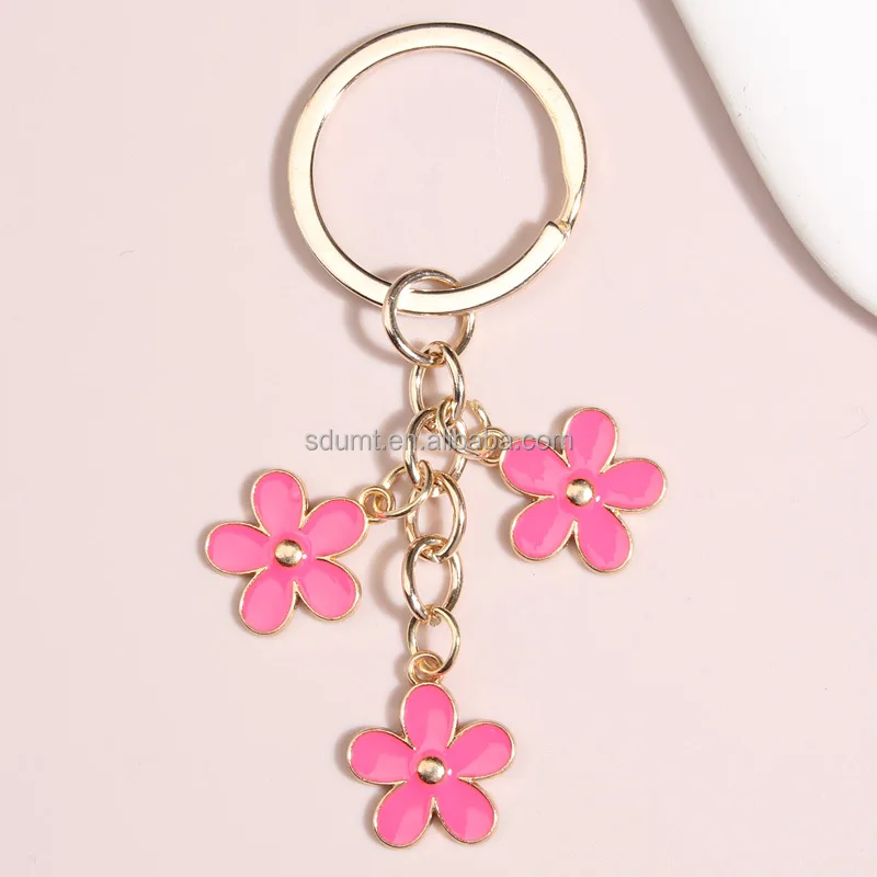 Cute Enamel Keychain Colorful Sakura Flower Key Ring Sweet Key Chains ...