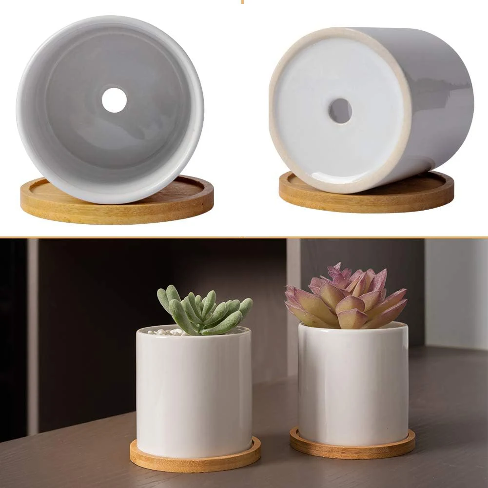 Shop Custom Logo 11oz Ceramic Flower Pots with Bamboo Tray