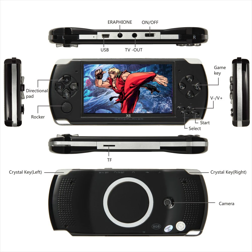 Chinese Manufacturer Directly Sale X6 Portable Game Console With 8gb Memory Built-in 10000 Games ...