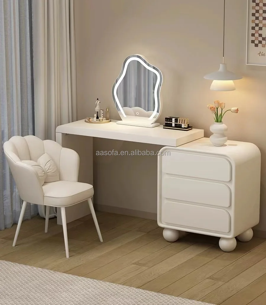 Luxury Dressing Table - White Glass Top & Adjustable Design