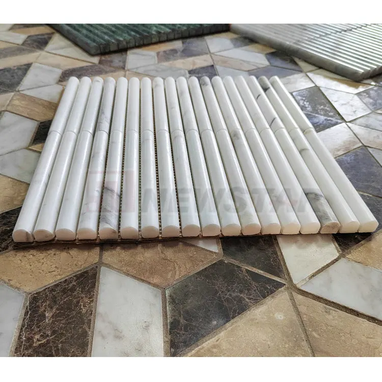 Fluted marble calcutta gold marble mosaic tiles kitchen backsplash tile ...