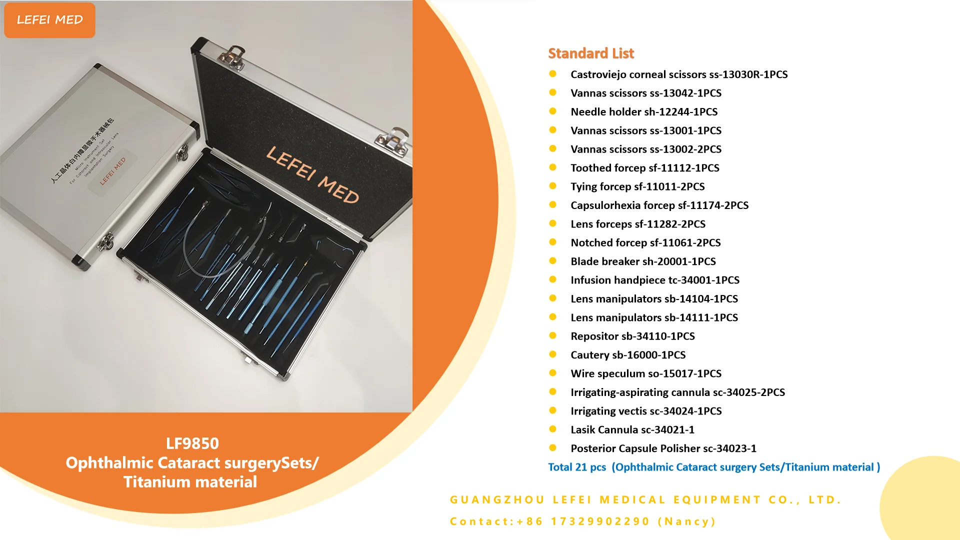 LF9850 Ophthalmic Cataract Surgery Cataract Surgery Instruments 21pcs ...