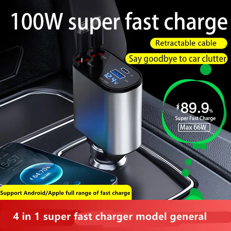 Fast Retractable Car Charger Usb C Car Charger Fast Charge 60w 2 ...