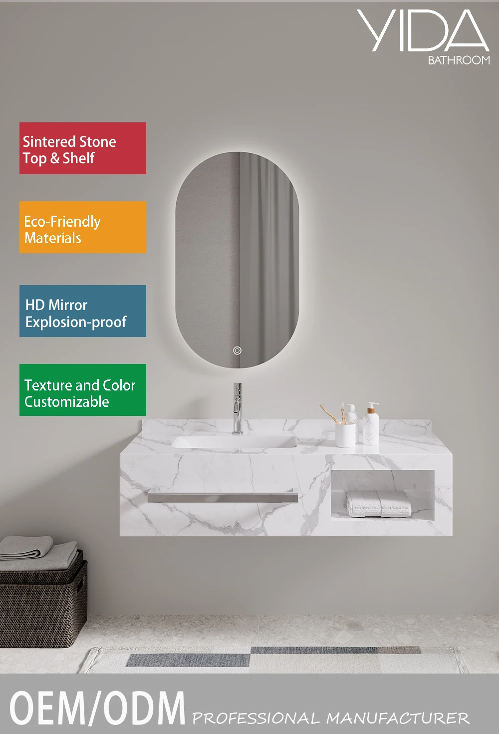 YIDA White Series Sintered Stone Bathroom Ceramic Sink Wall Hung ...
