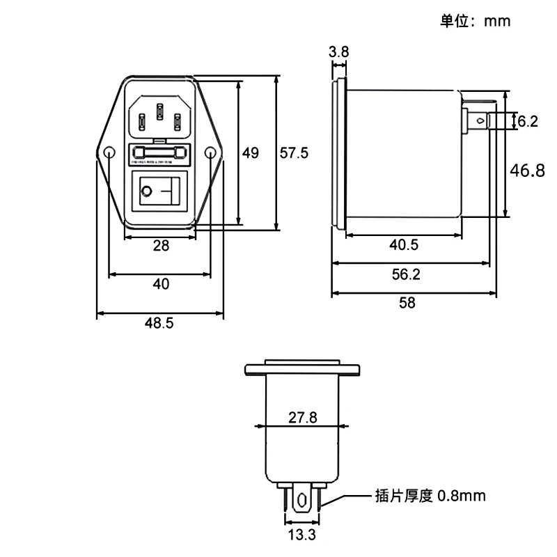 CW1D 10A T IEC 320 C14 Male Socket Panel Mount Power Line EMI Filter AC ...
