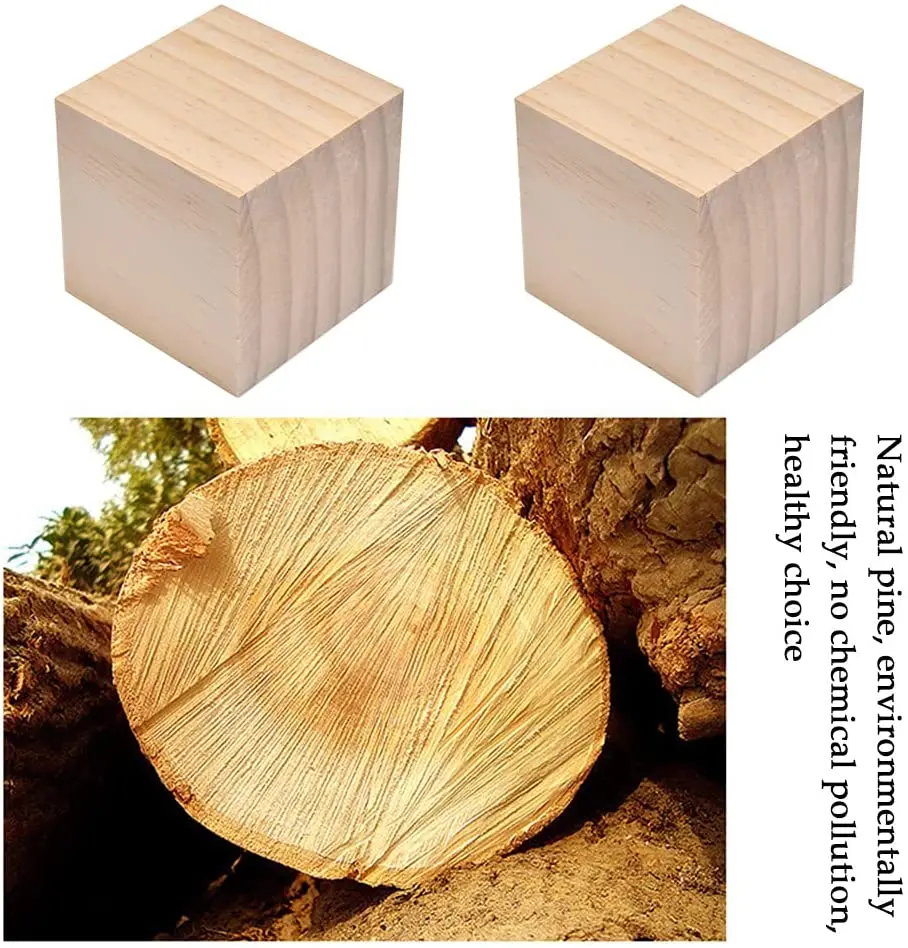 3 Inch Wooden Cubes - Unfinished Wood Blocks for Crafts