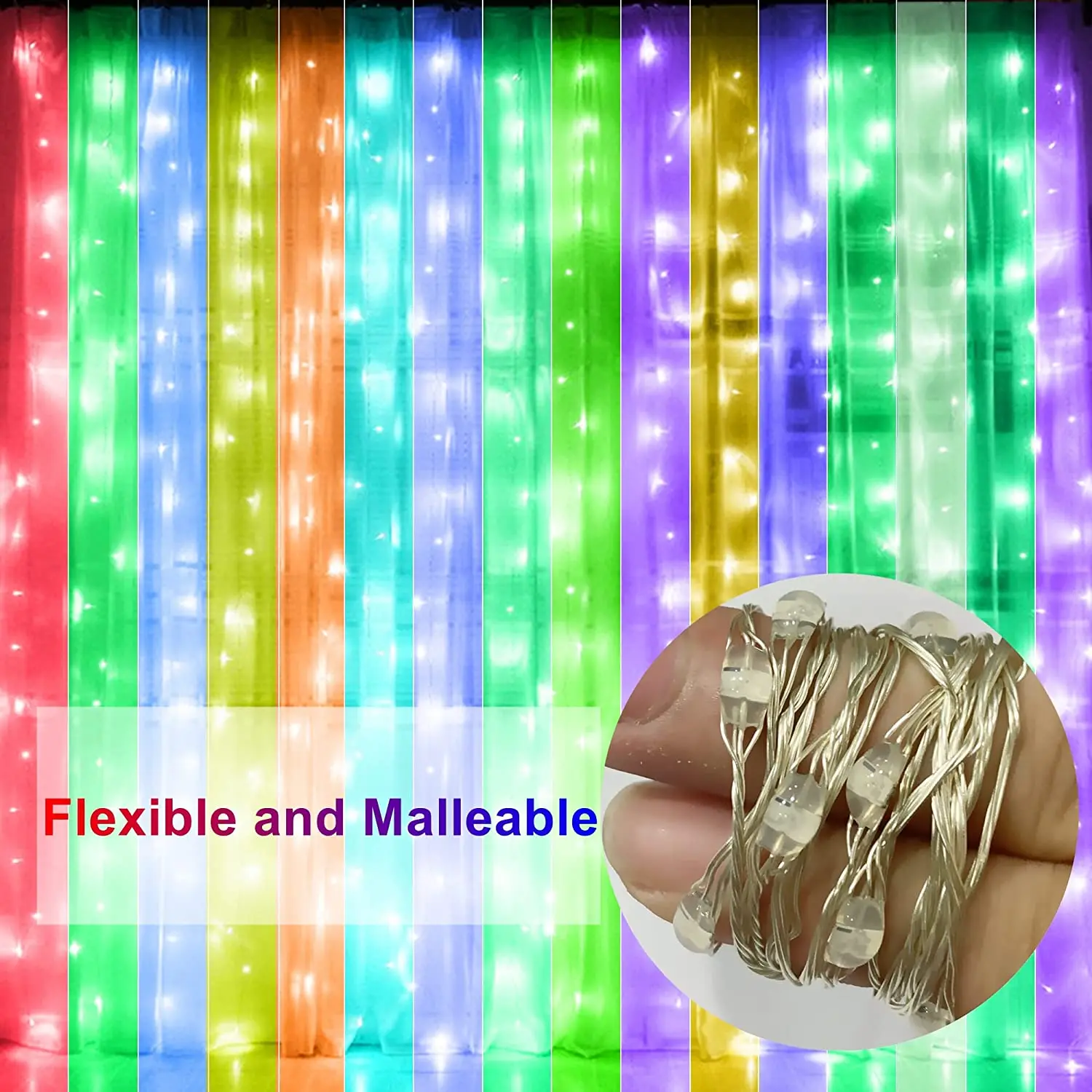 Window Curtain Lights - 300 LED, 8 Modes, Copper Fairy Lights