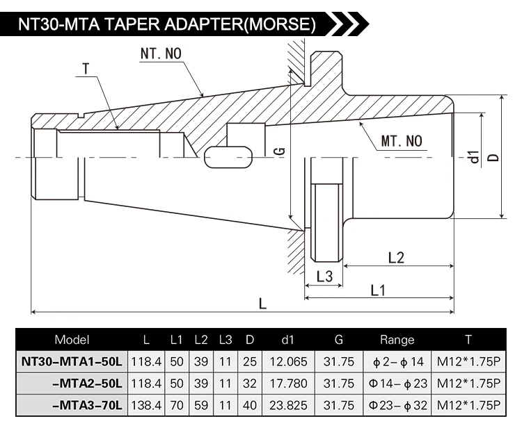 OUNUOWEI NT40 & NT50 MTA Tool Holders for Precision Milling