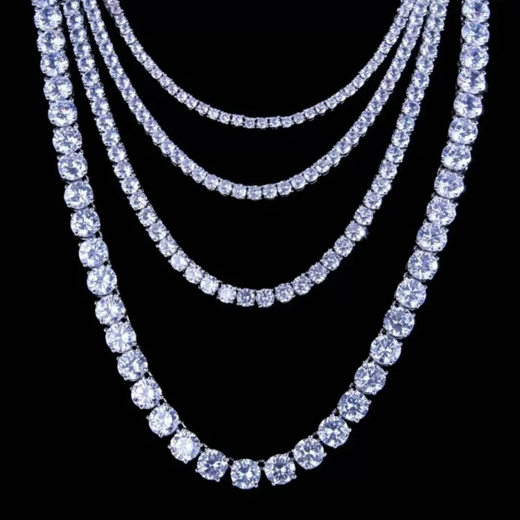 Lab Grown Diamond Tennis Necklace Chain 14k White Gold