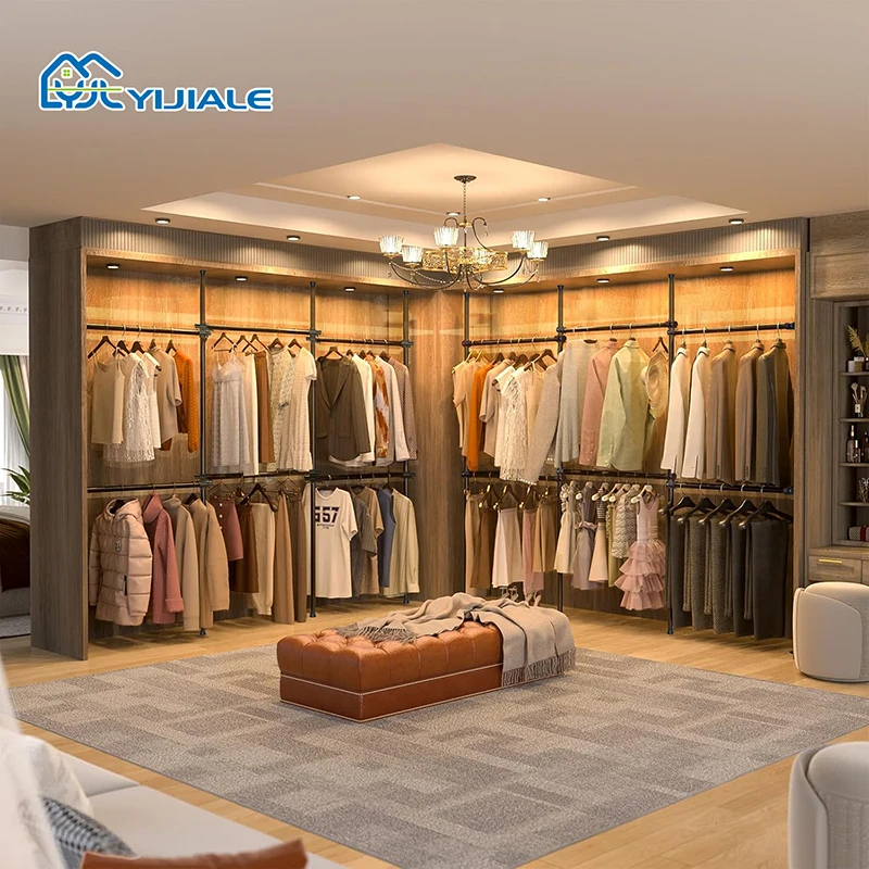 Bedroom Metal Open Wardrobe Pole System Movable Walk in Closet System ...