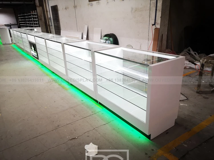 LED Strip Baseboard Dispensary Counters Design for Tobacco Shops