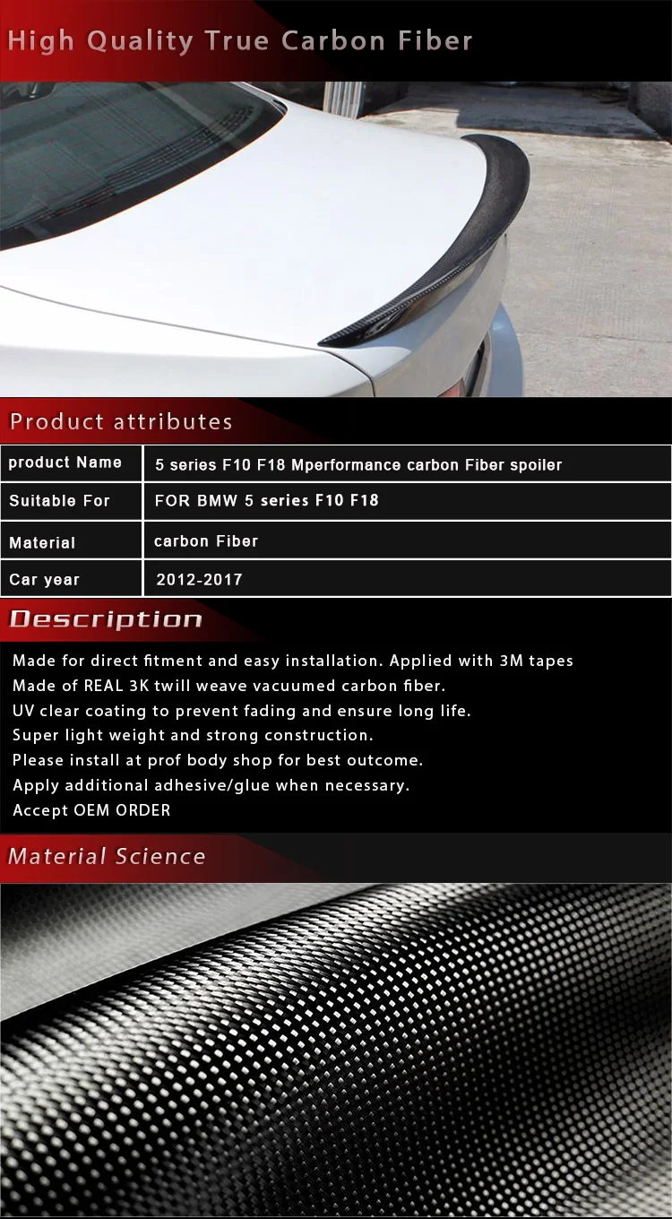 Carbon Fiber Tail Wing Spoiler Rear Spoiler for BMW 5 Series F10 F18 Mp ...