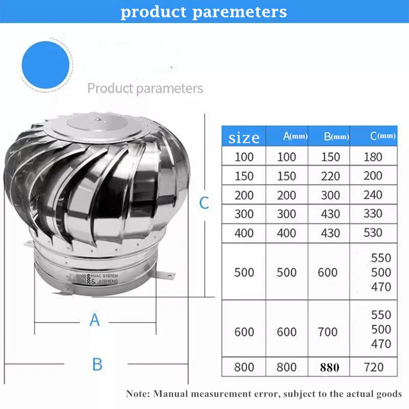 Wind Driven Turbine Air Ventilator - Stainless Steel Roof Fan