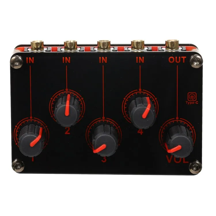 4 Channel Line Stereo Mixer Audio Mixer 4-in-1-out Passive Module Mini ...