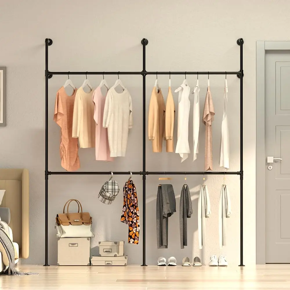 Industrial Pipe Clothing Rack - Adjustable & Heavy Duty