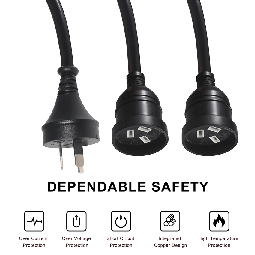 Lead Saa 3 Pin Australian Plug Male To Double Female 220 Volt Australia ...