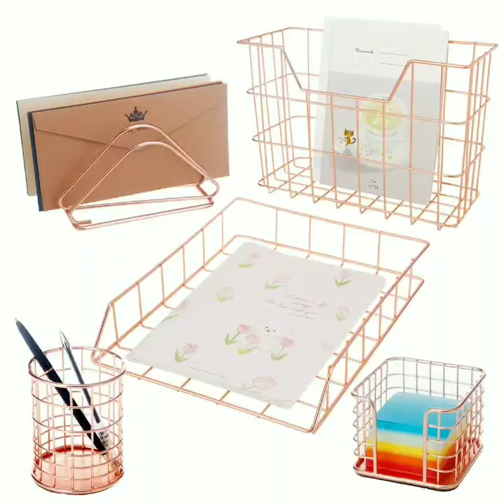 Study Table Organizer Home Office Accessory Rose Gold 5 Pieces Metal ...