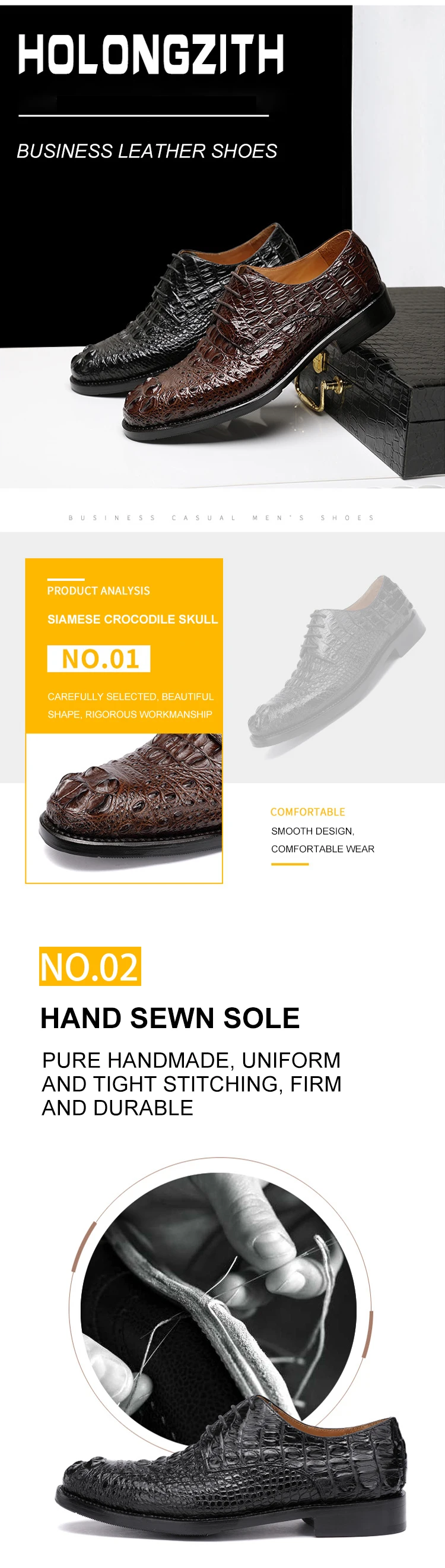 2023 New Siamese Crocodile Genuine Leather Shoes Handmade Goodyear Men ...