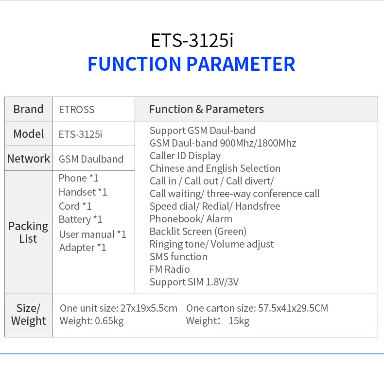 Landline Phone with 1 SIM Card Slot - Etross Home 2G GSM