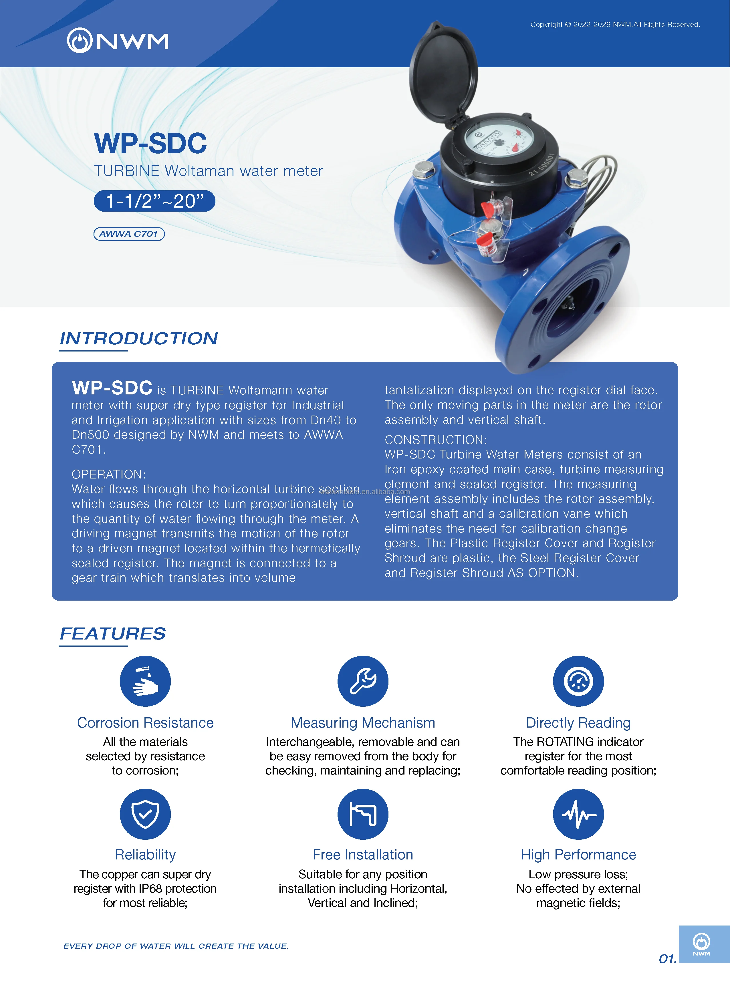 NWM Mechanical Industrial Directly Reading Woltman Bulk Dry Dial Type ...