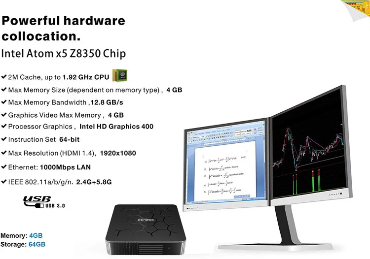 Clytte Battery Powered Pendoo W8 Pro Win 10 Os 4 Core Smart 4k Hd ...