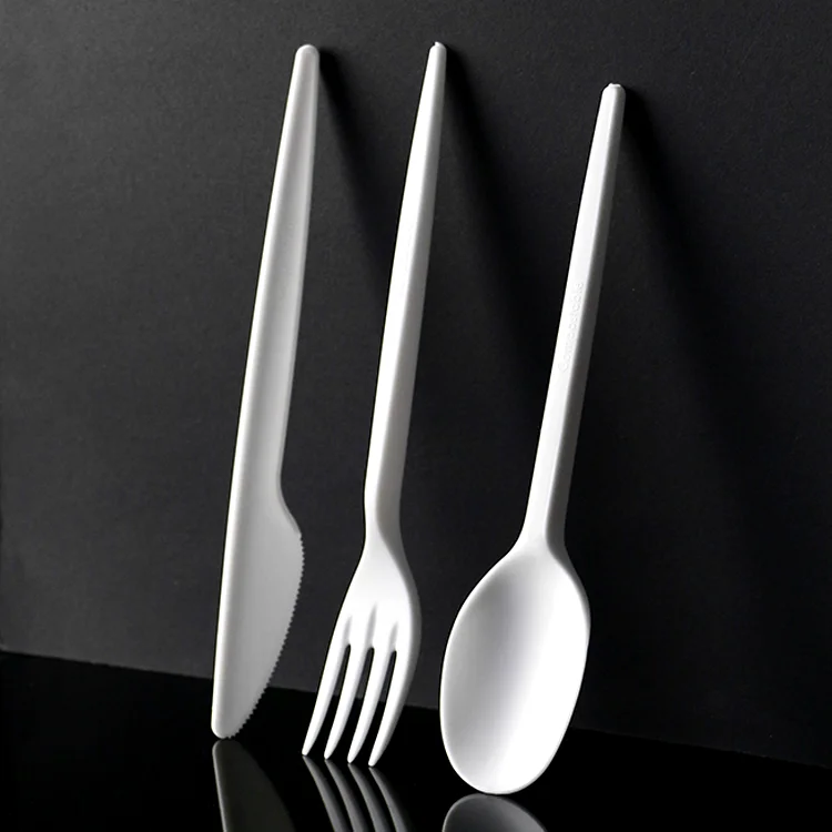 100% Biodegradable PLA CPLA Disposable Cutlery Set Ice Cream Tea Spoon Fork Knife Party Travel ...