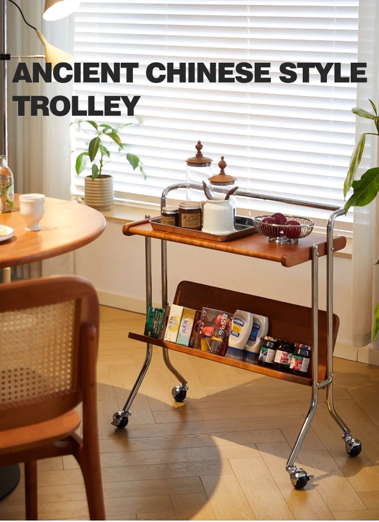 Medieval-Style Movable Trolley Living Room Side Table Mid-Century ...