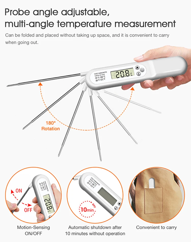 Backlight Meat Thermometer Folding Waterproof Instant Read Meat ...