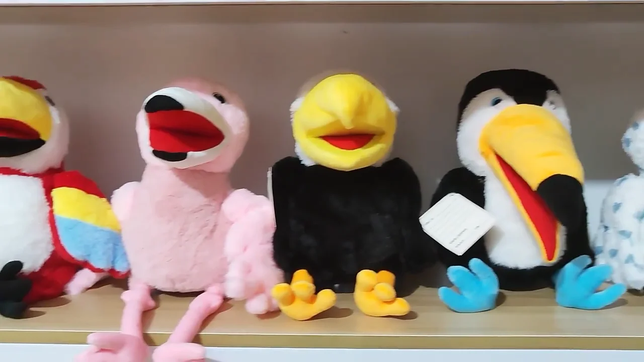 Cotton Puppet Show Set Movable Mouth Flamingo Parrot Stuffed Birds Owl ...