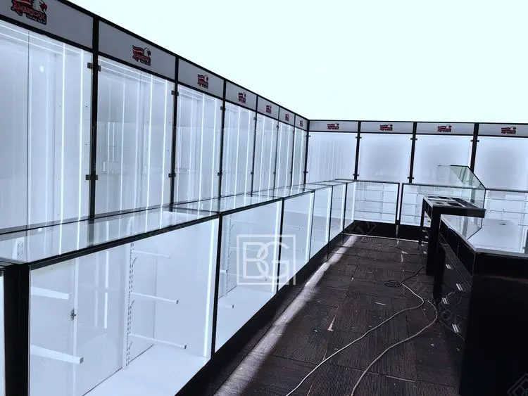 Smoke Kiosk Display Glass Display Cabinet Shelves Tobacco Dispensary ...