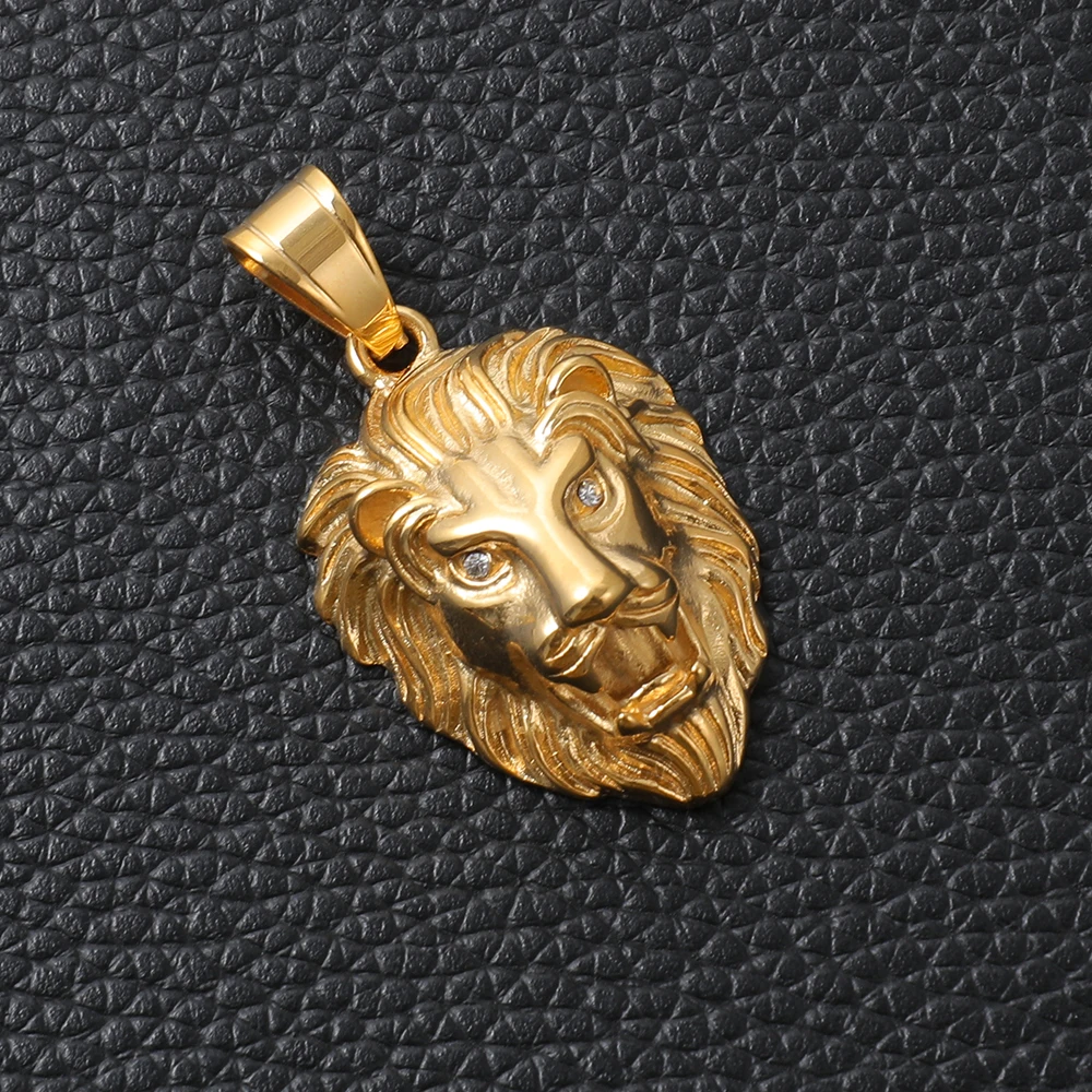 18k Gold Stainless Steel Lion Head Chain Necklaces Hiphop Rock Animal ...