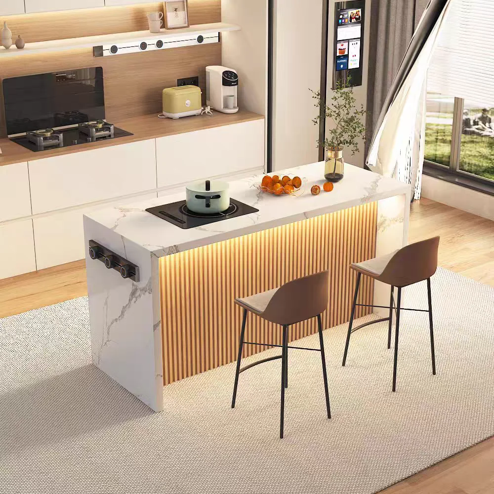 LED Curved Bar Counter - Modern Marble Stone Design