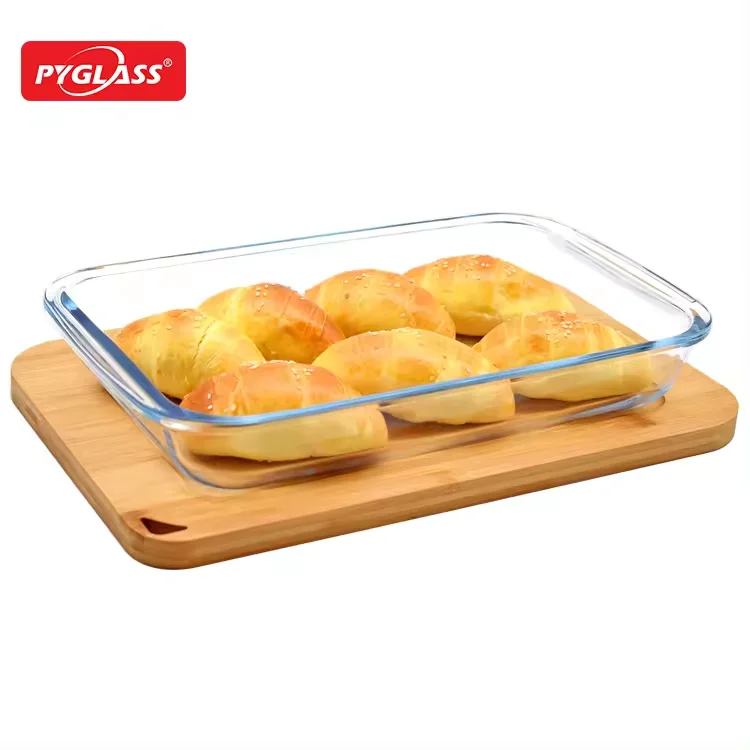 Rectangle High Borosilicate Glass Baking Plate With Bamboo Lid Safe For ...