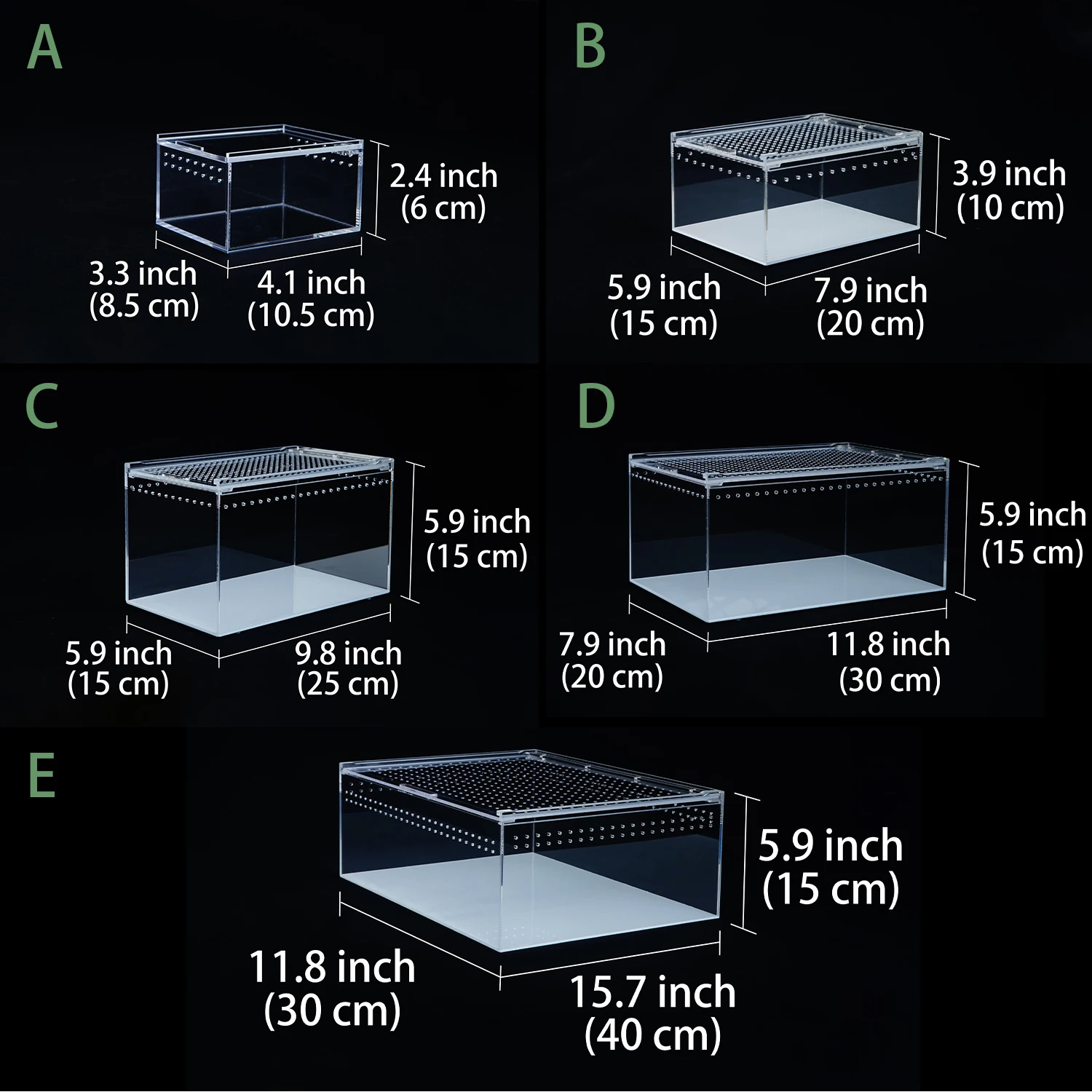 All Clear Small Horizontal Plexiglass Terrarium Cage Acrylic Vivarium ...