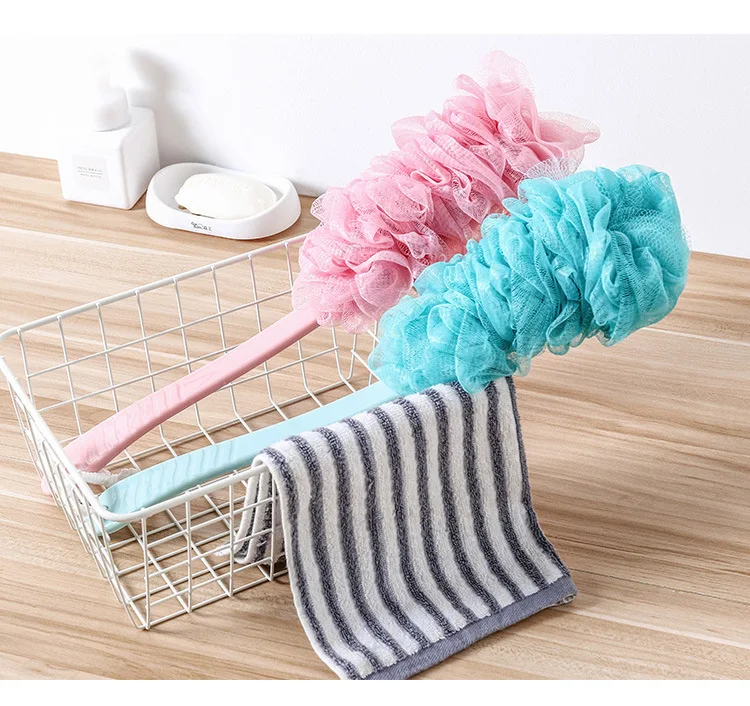 Puff Mesh Bath Sponge with Plastic Long Handle - Exfoliating Brush for ...