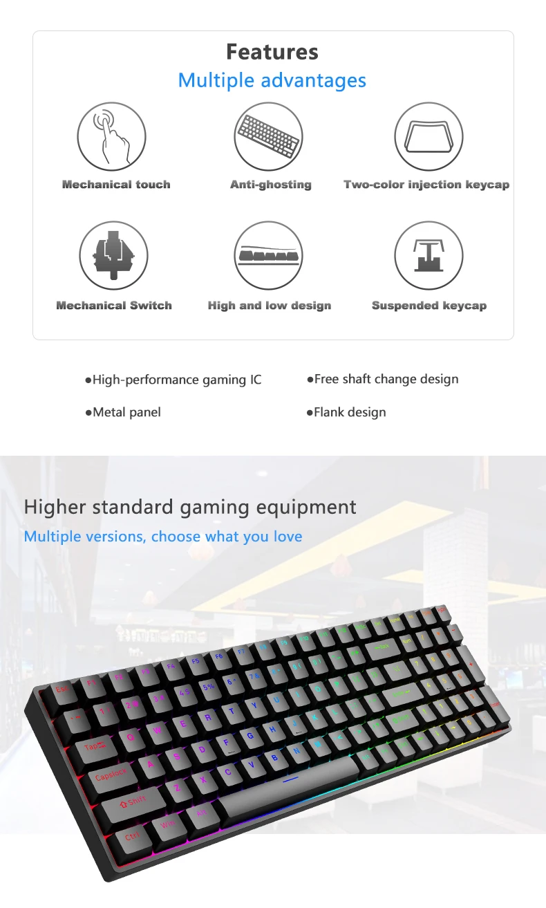 Rgb Glowing Computer Typewriter Game Teclado 100 Keys Mechanical Keyboard Injection Molded ...